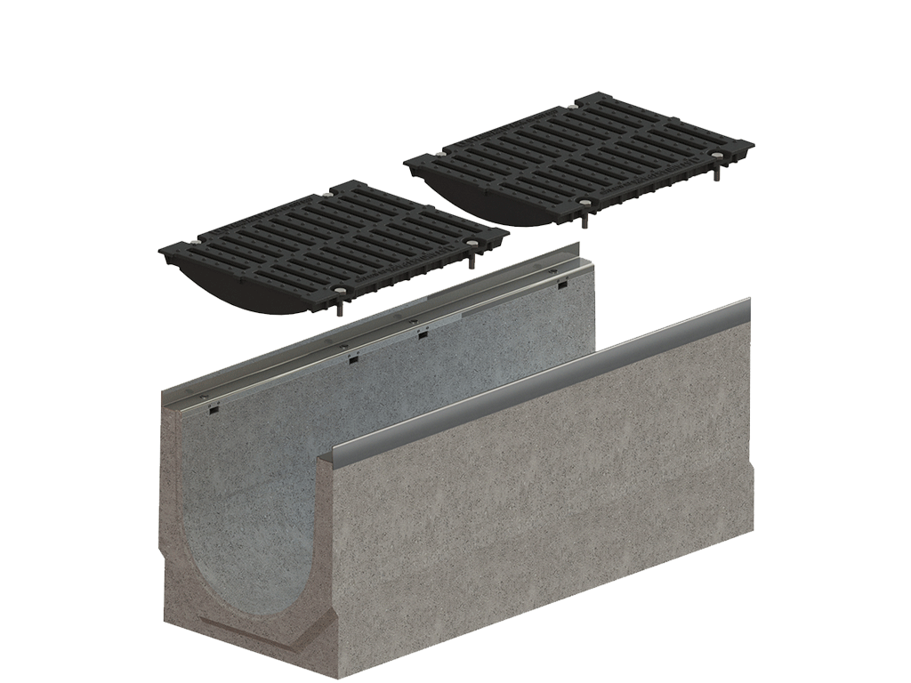 Rigola carosabila BetoMax DN300 H410 din fibrobeton, dotată cu gratare din fontă ductilă clasa ...